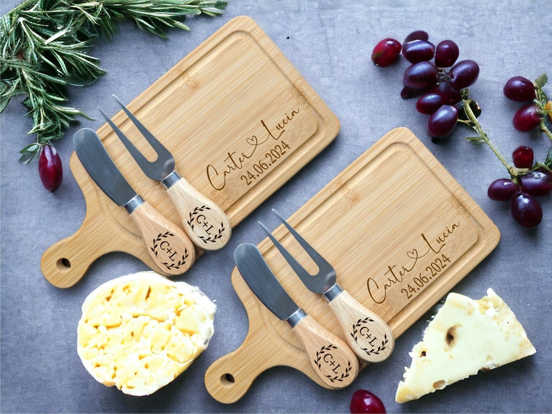 Personalized Mini Bamboo Cheese Board Set: Engraved Newlywed Gift With ...