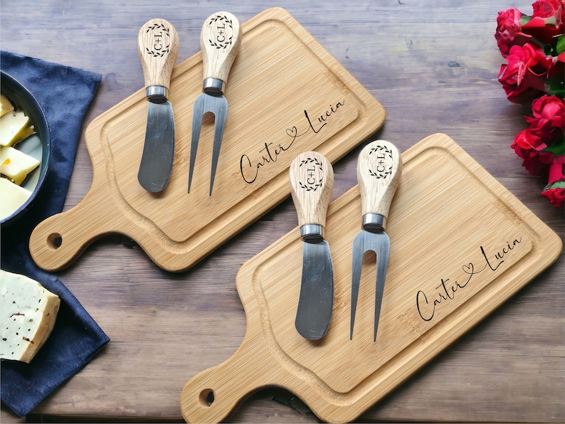 Personalized Mini Bamboo Cheese Board Set: Engraved Newlywed Gift With ...