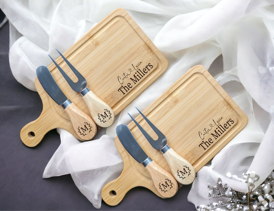 Personalized Mini Bamboo Cheese Board Set: Engraved Newlywed Gift With ...