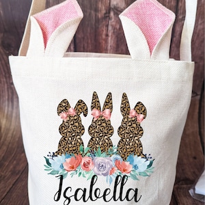 Personalized Easter Bag: Leopard Bunny, Kids Egg Hunt Tote - Etsy