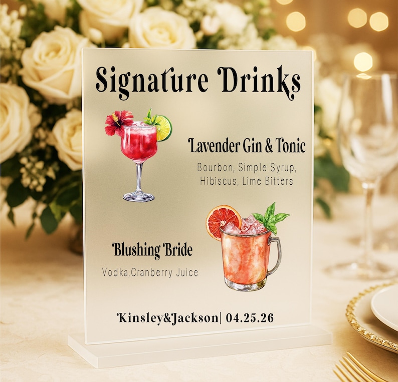Personalized Wedding Signature Drinks Sign: Custom Acrylic Bar Menu - Etsy