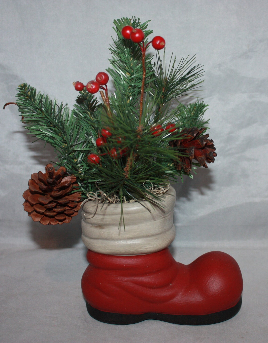 Ceramic Small Santa Boot With Floral Arrangement - Etsy