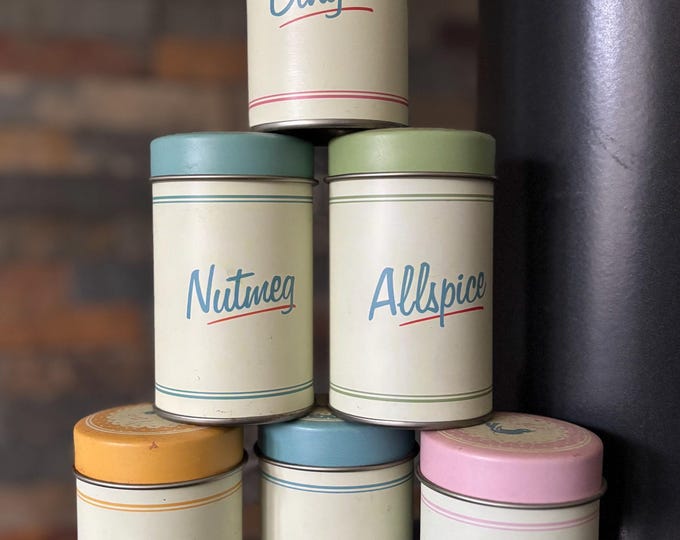 Set of 6 Retro Pantry Design Spice Tins / Spice Jars/ Spice Storage ...