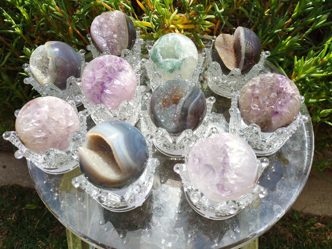 54mm Amethyst Geode Sphere With Crown Holder - Etsy