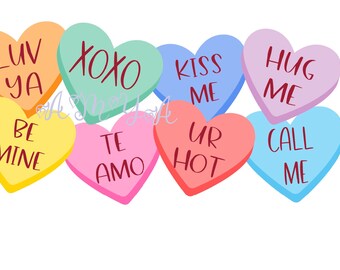 Conversation Hearts Candy Clipart 12 Hand Drawn Digital - Etsy