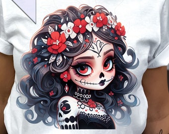 Dia De Los Muertos 3 Iron-on Heat Transfer, Floral DTF Transfers, Home Iron Day of the Dead ...