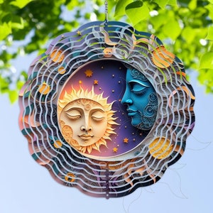 Wind Spinner Sun and Celestial Moon Pretty Quilling 3D Metal Garden ...