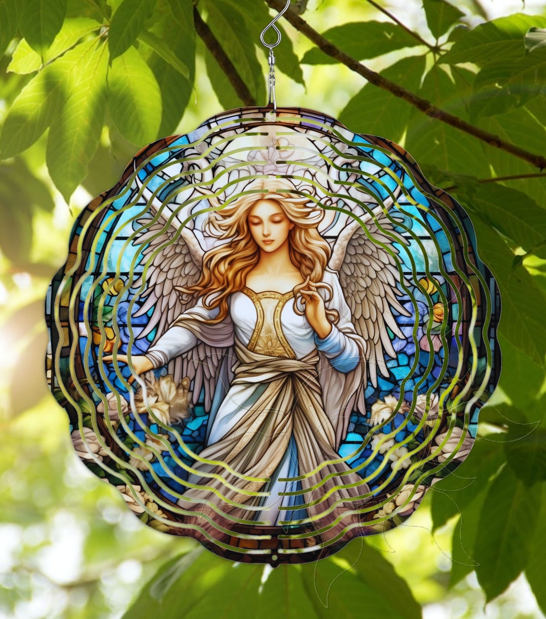 Wind Spinner Angel Stained Glass Look Beautiful Angels 3D Metal Garden ...