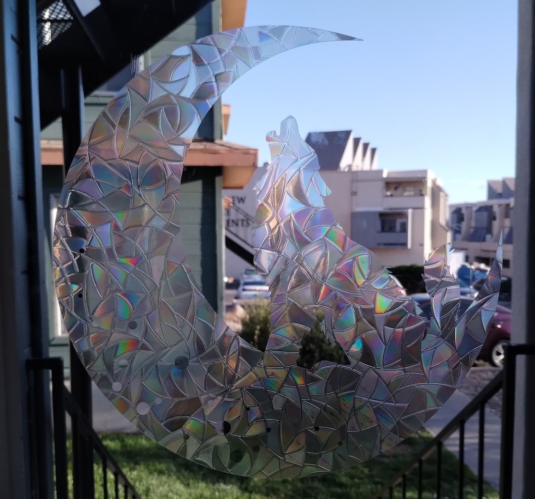 Wolf Window Cling Beautiful Wolf on Moon Suncatcher Rainbows and ...