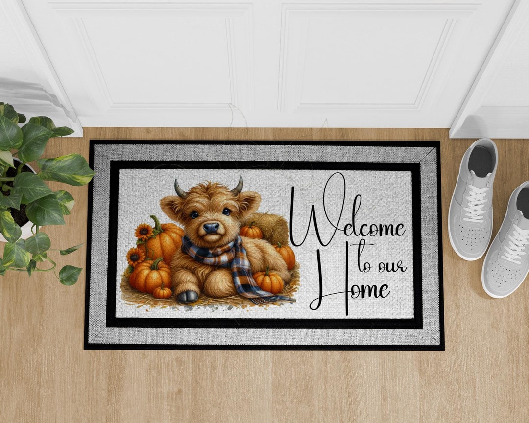 Doormat Highland Cow Welcome to Our Home Pumpkin Fall Autumn ...