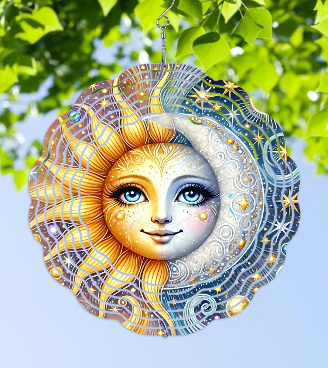 Wind Spinner Sun and Celestial Moon Pretty 3D Metal Garden Yard Patio ...