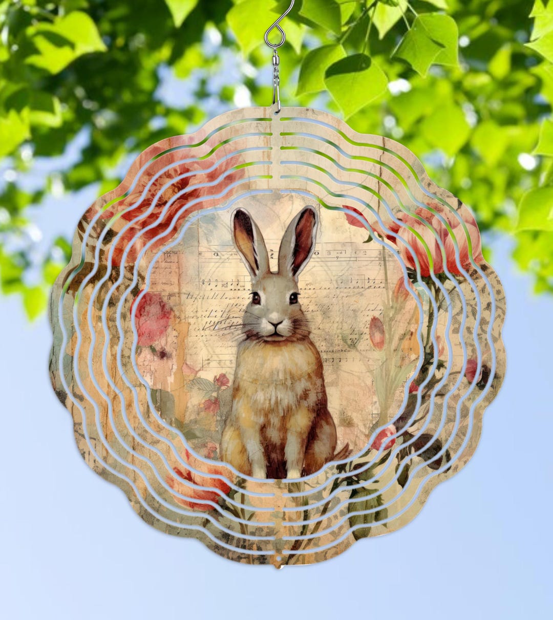 Rabbit Hare Wind Spinner Woodland Animals 3D Metal Garden Yard Patio ...