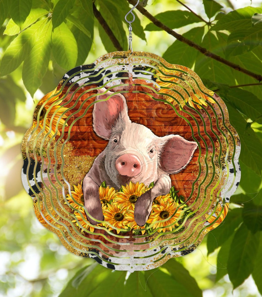 Wind Spinner Pink Pig Cute Sunflowers Country Western Style Design Pigs ...