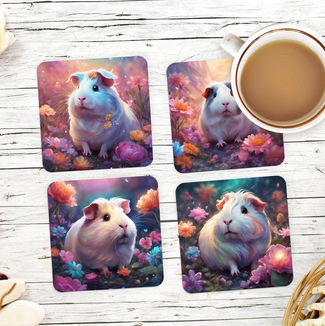 Guinea Pig Coaster Beautiful Neon Look Cute Guinea Pigs Pretty 4pc Set ...