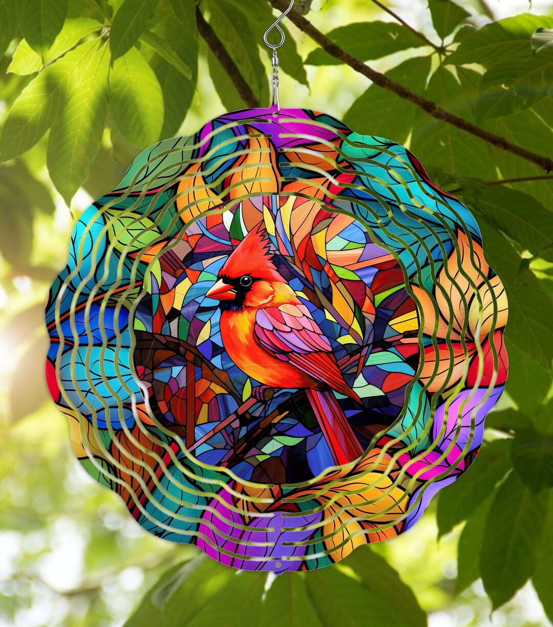 Wind Spinner Cardinal Stained Glass Look Colorful Cardinals Pretty 3D ...