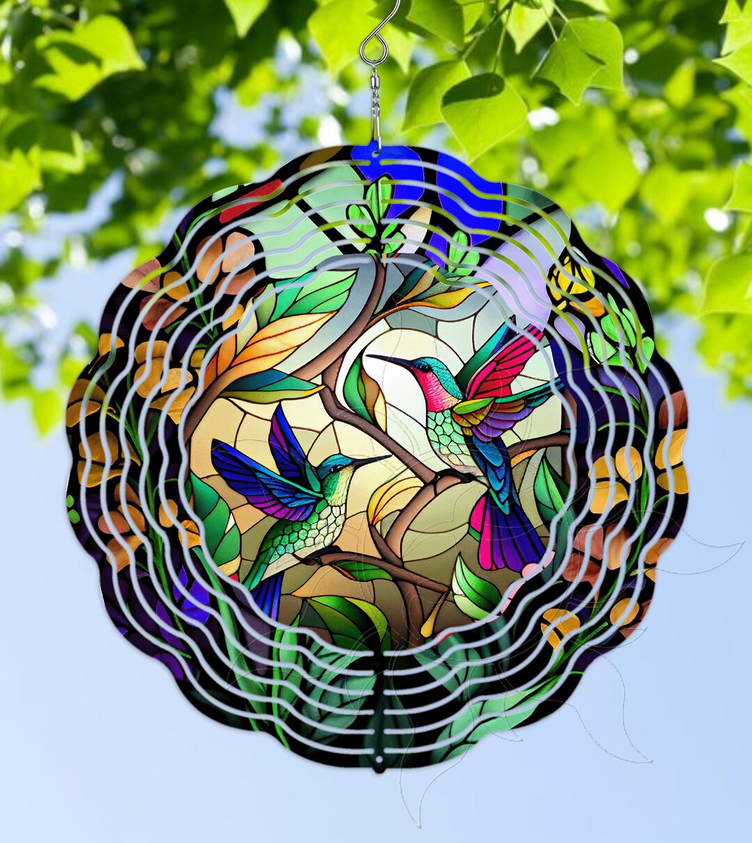 Hummingbirds Wind Spinner Hummingbird Pretty Stained Glass Look 3D ...