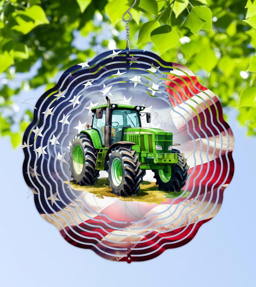 Wind Spinner Tractor Green American Flag Country Farm Decor USA 3D ...
