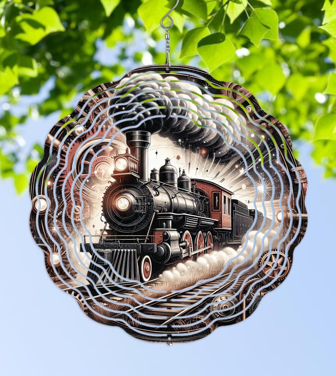 Vintage Steam Train Wind Spinner 3D Metal Garden Yard Patio Hanging 10 ...