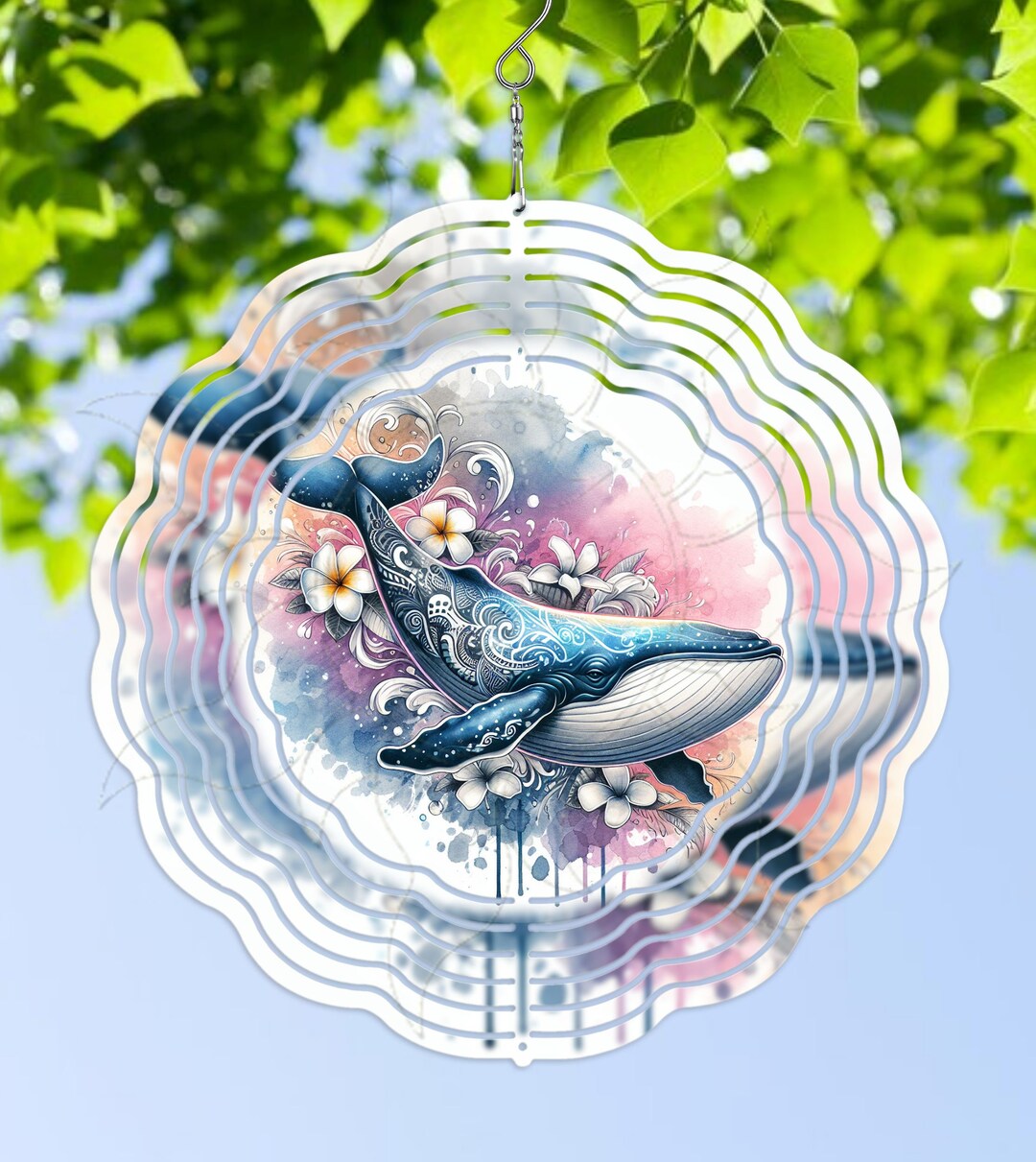 Wind Spinner Whale Sea Animals Floral Pretty 3D Metal Garden Yard Patio ...