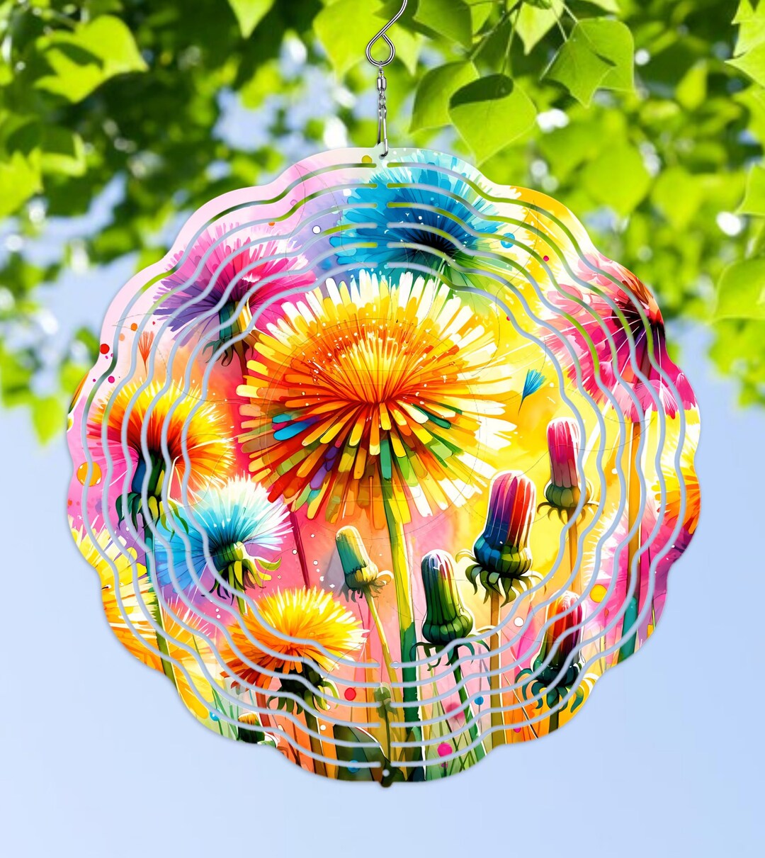 Wind Spinner Dandelions Rainbow Beautiful Colors Metal 3D Garden Patio ...