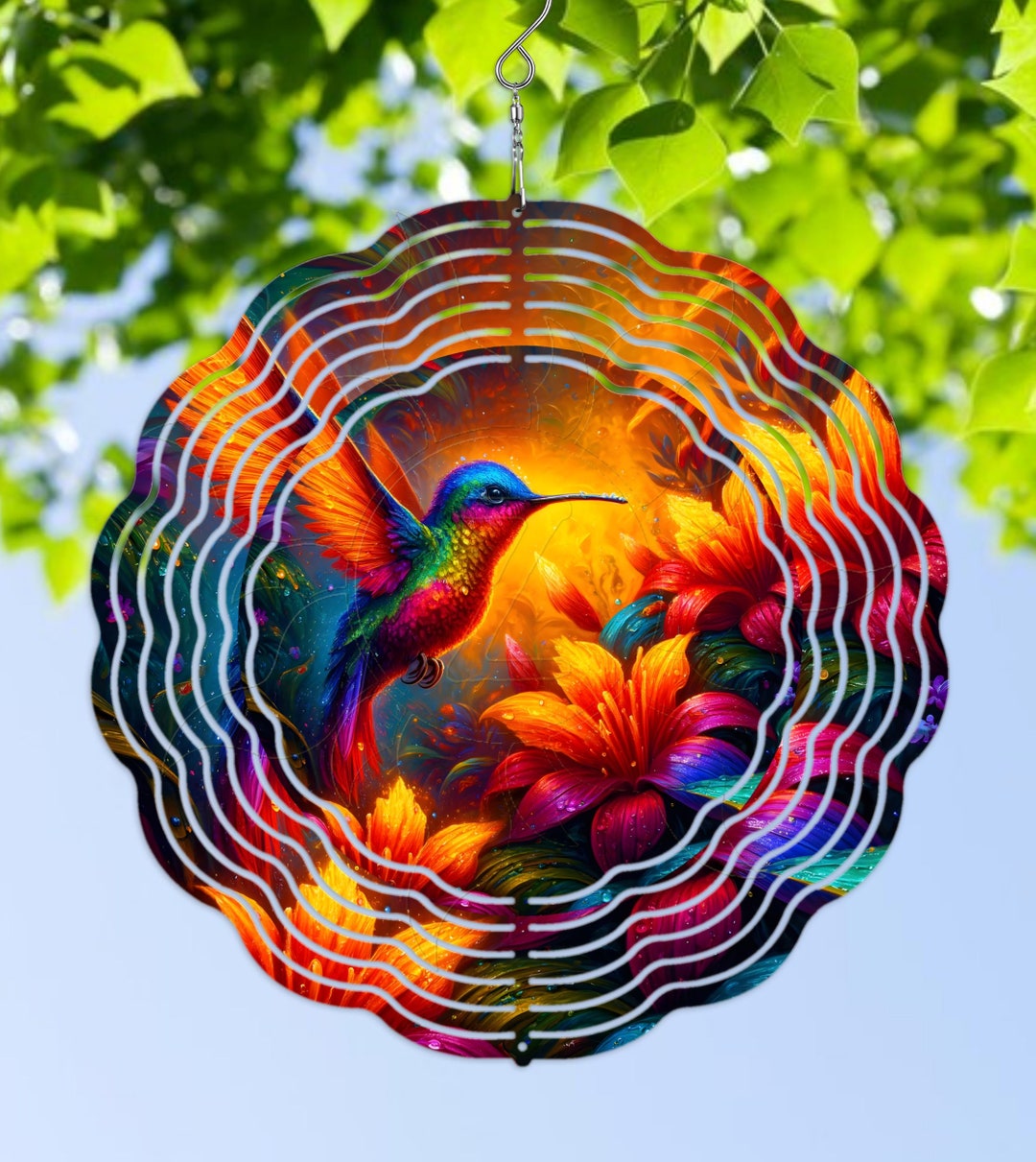 Wind Spinner Hummingbird Pretty 3D Metal Garden Yard Patio Hanging 10 ...