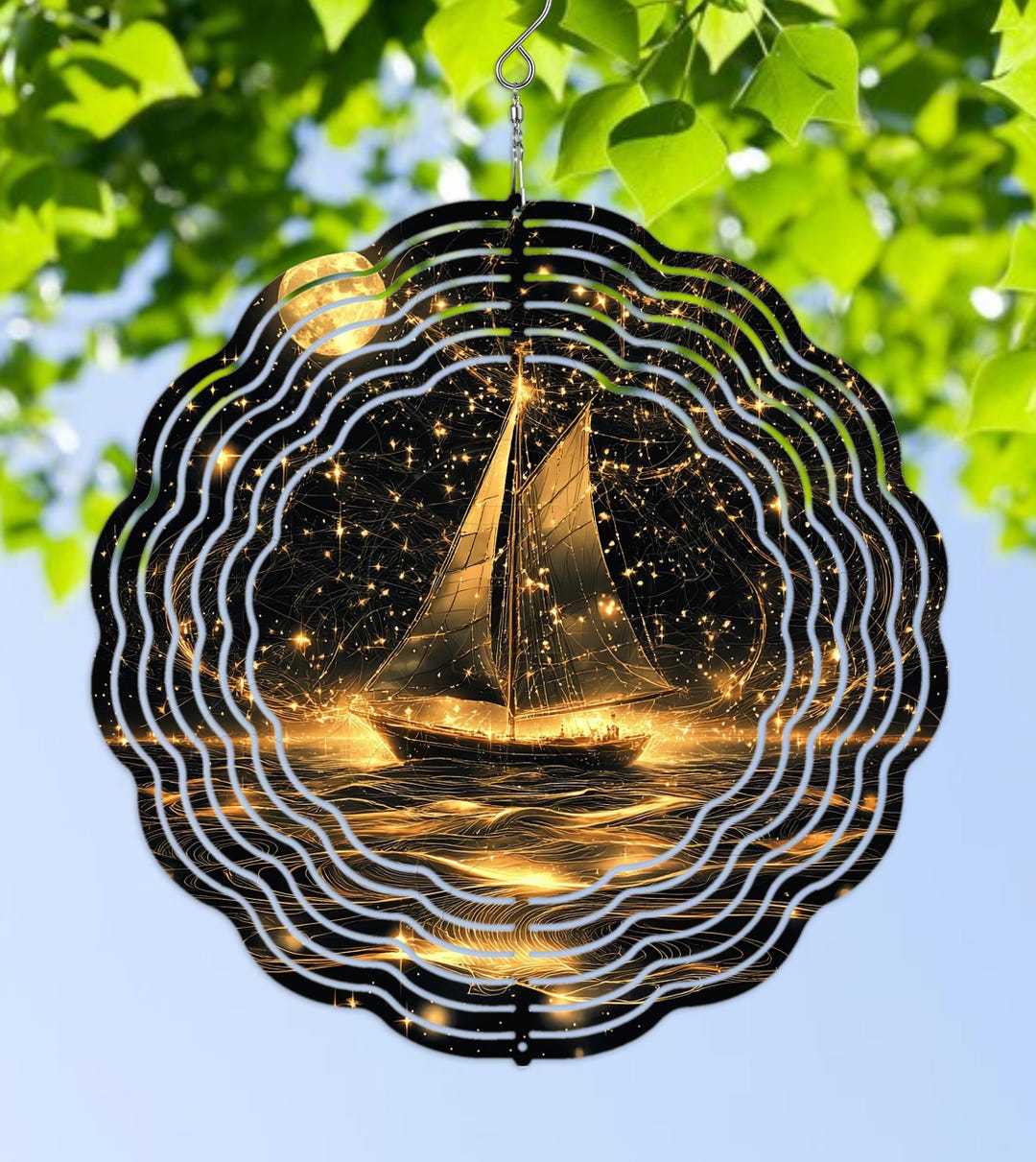 Sailboat Wind Spinner Mystic Glow 3D Metal Garden Yard Patio Hanging ...
