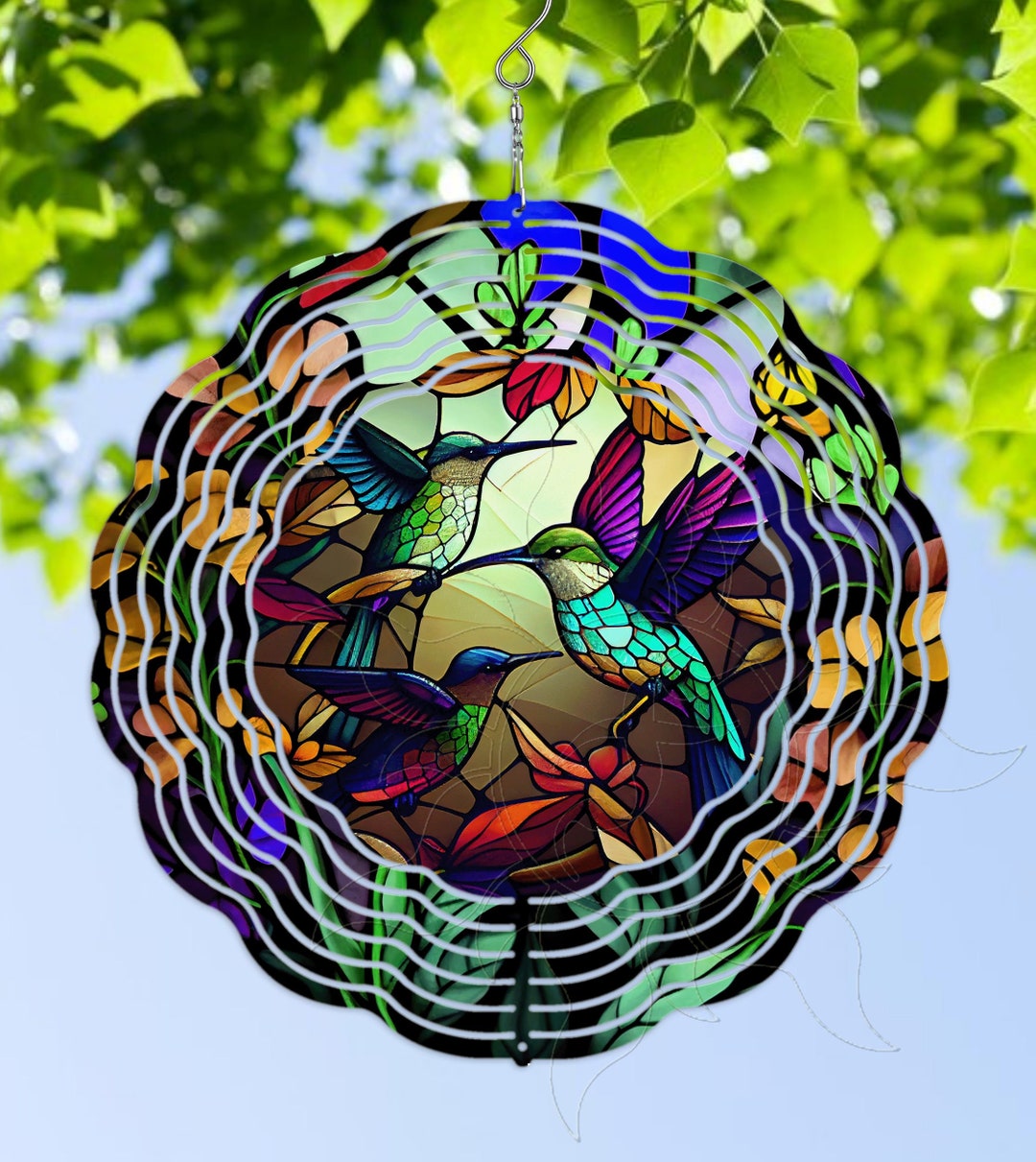 Wind Spinner Hummingbirds Hummingbird Stained Glass Look 3D Metal ...