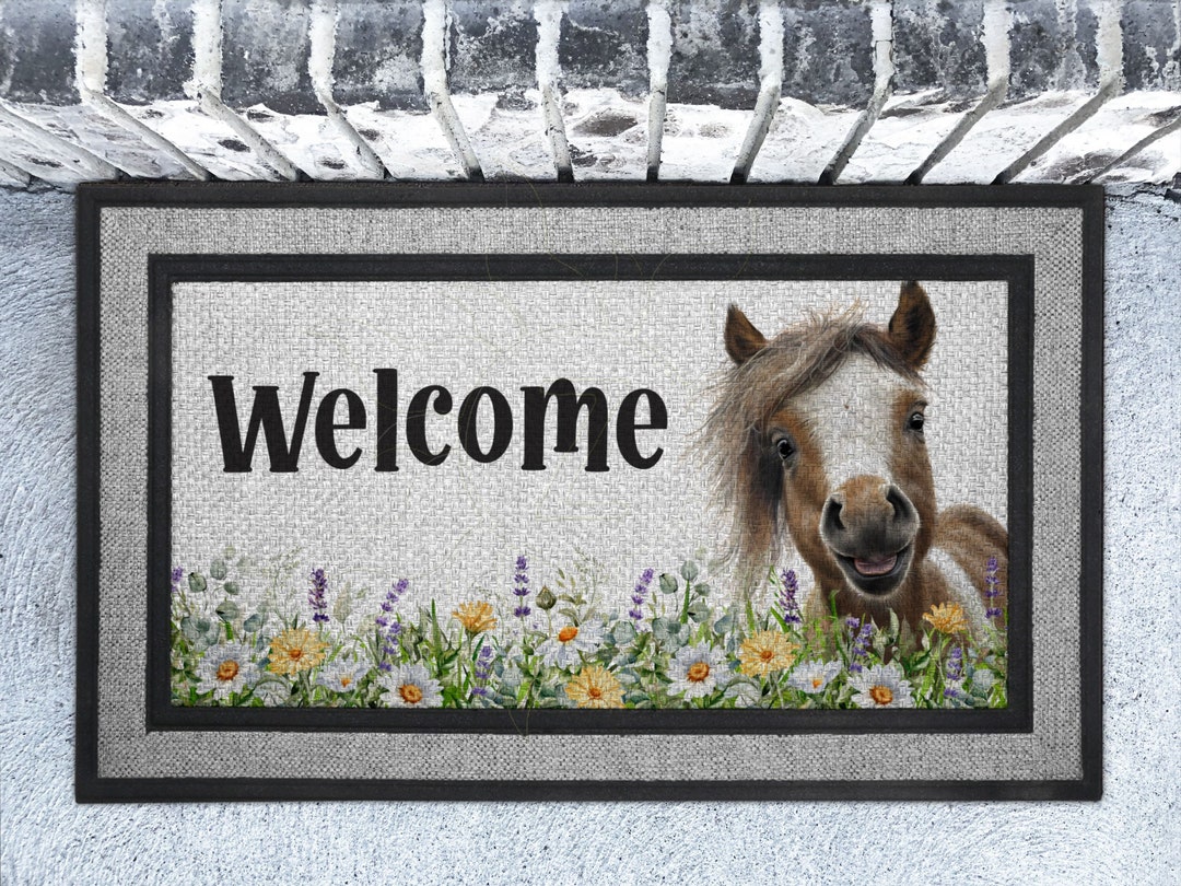Horse Doormat Welcome Pony Flowers Country Life Horses Welcome Mat ...