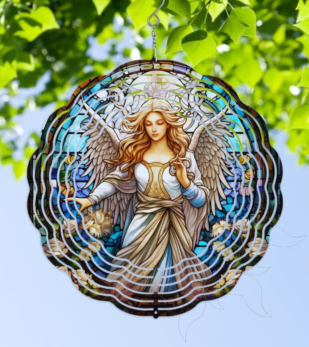 Angel Wind Spinner, Stained Glass Style, 3D Metal Garden Decor - Etsy
