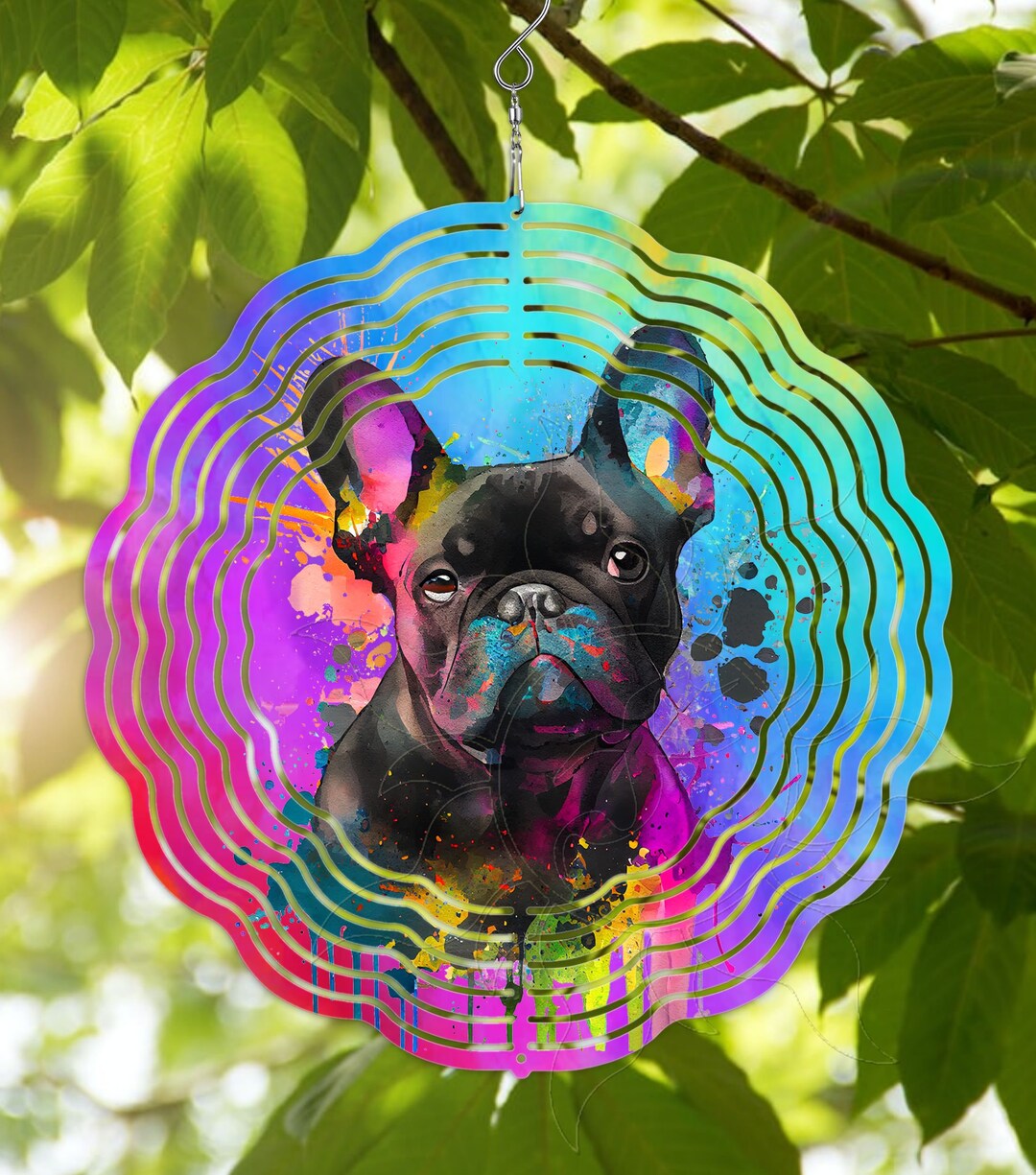 Wind Spinner Black French Bulldog Watercolor Rainbow Frenchie - Etsy