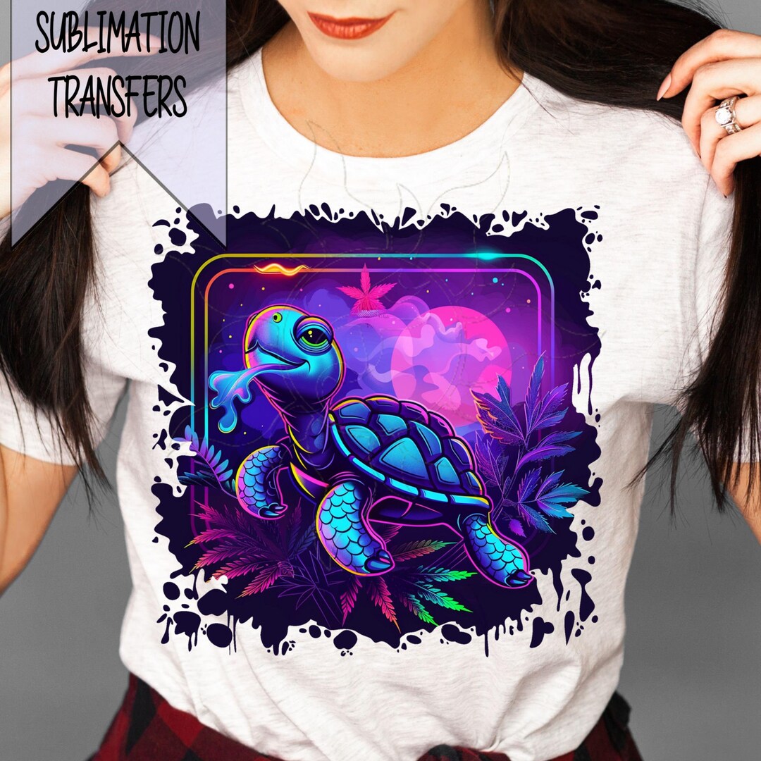 Sublimation Turtle Funky Neon Look Cute 420 Cannabis Weed Leaf Ready to ...