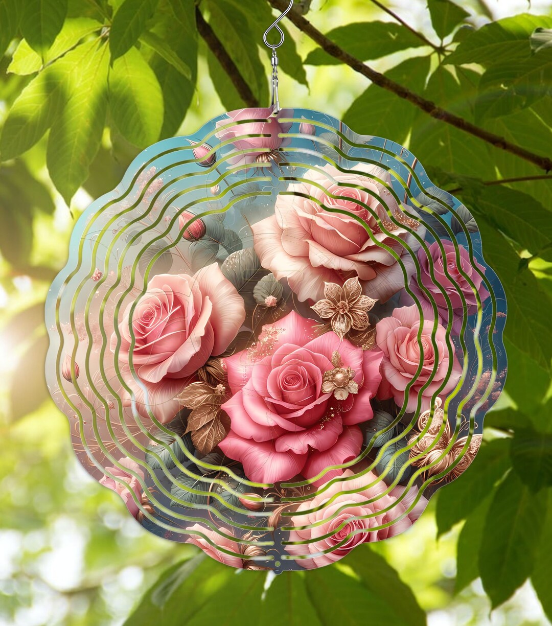 Roses Wind Spinner Beautiful Pink Bundle Rose Mix Metal 3D Garden ...