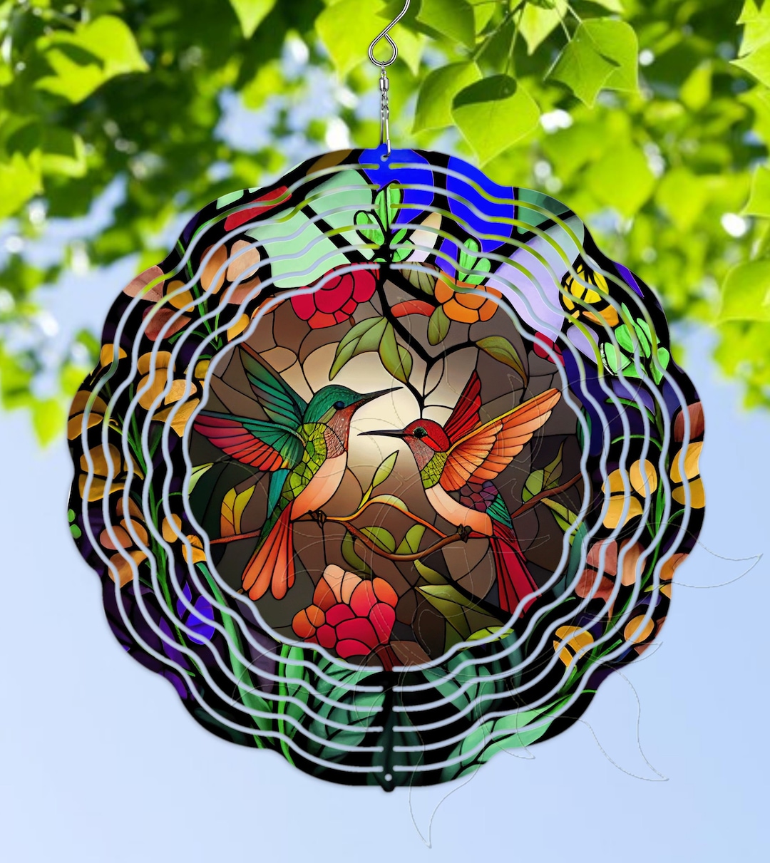Wind Spinner Hummingbird Hummingbirds Stained Glass Look 3D Metal ...
