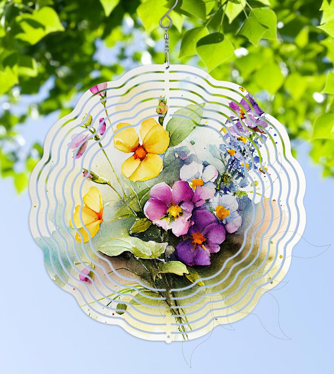 Wind Spinner Floral Watercolor Spring Flower Flowers Beautiful 3D Metal ...
