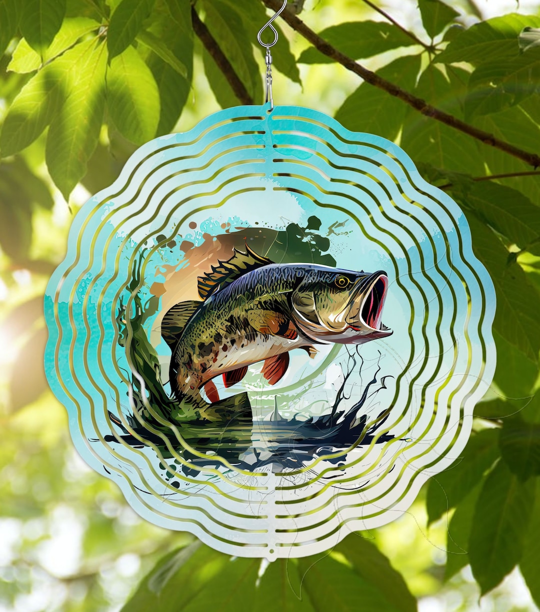 Wind Spinner Bass Fishing Lake River Fish Beautiful 3D Metal Garden ...