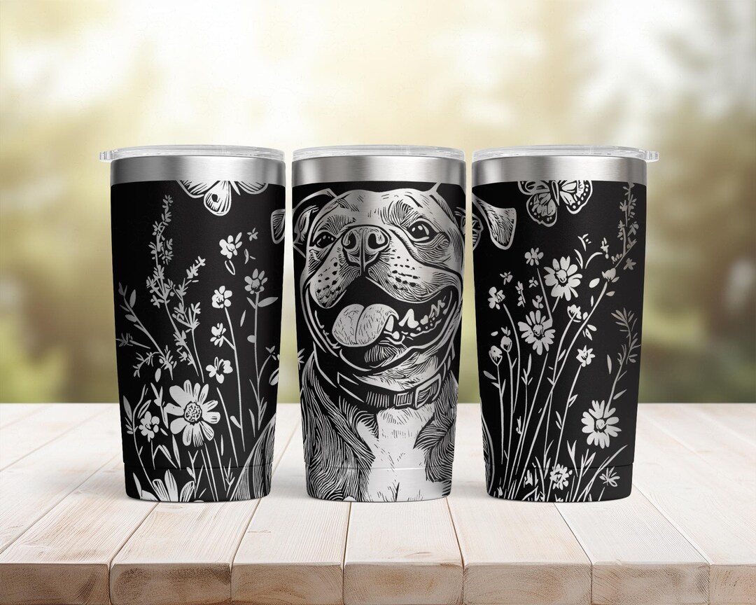 Wildflowers Dog Pit Bull Laser Engraved 20oz Stainless Steel Tumbler - Etsy