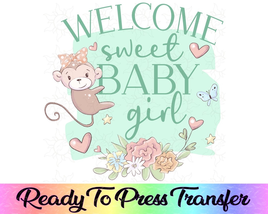 Welcome Sweet Baby Girl Baby Shower Cute New Born Monkey - Etsy