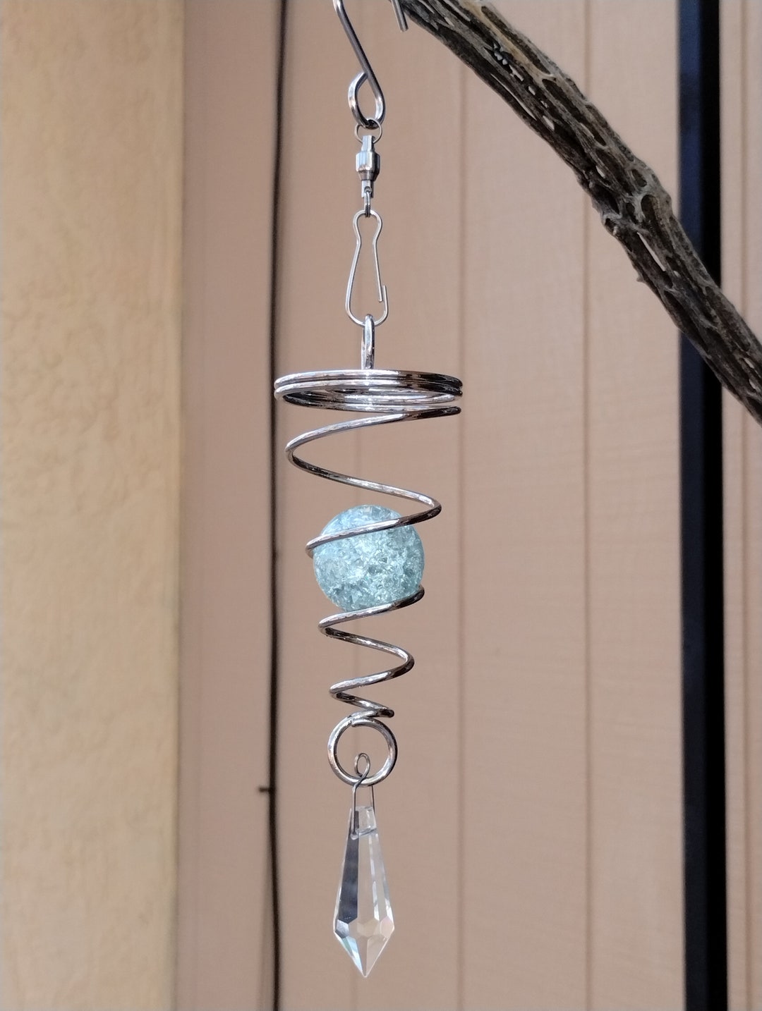 Wind Spinner Spinners Chimes Clear Cracked Glass Ball Spiral Tail Wind ...