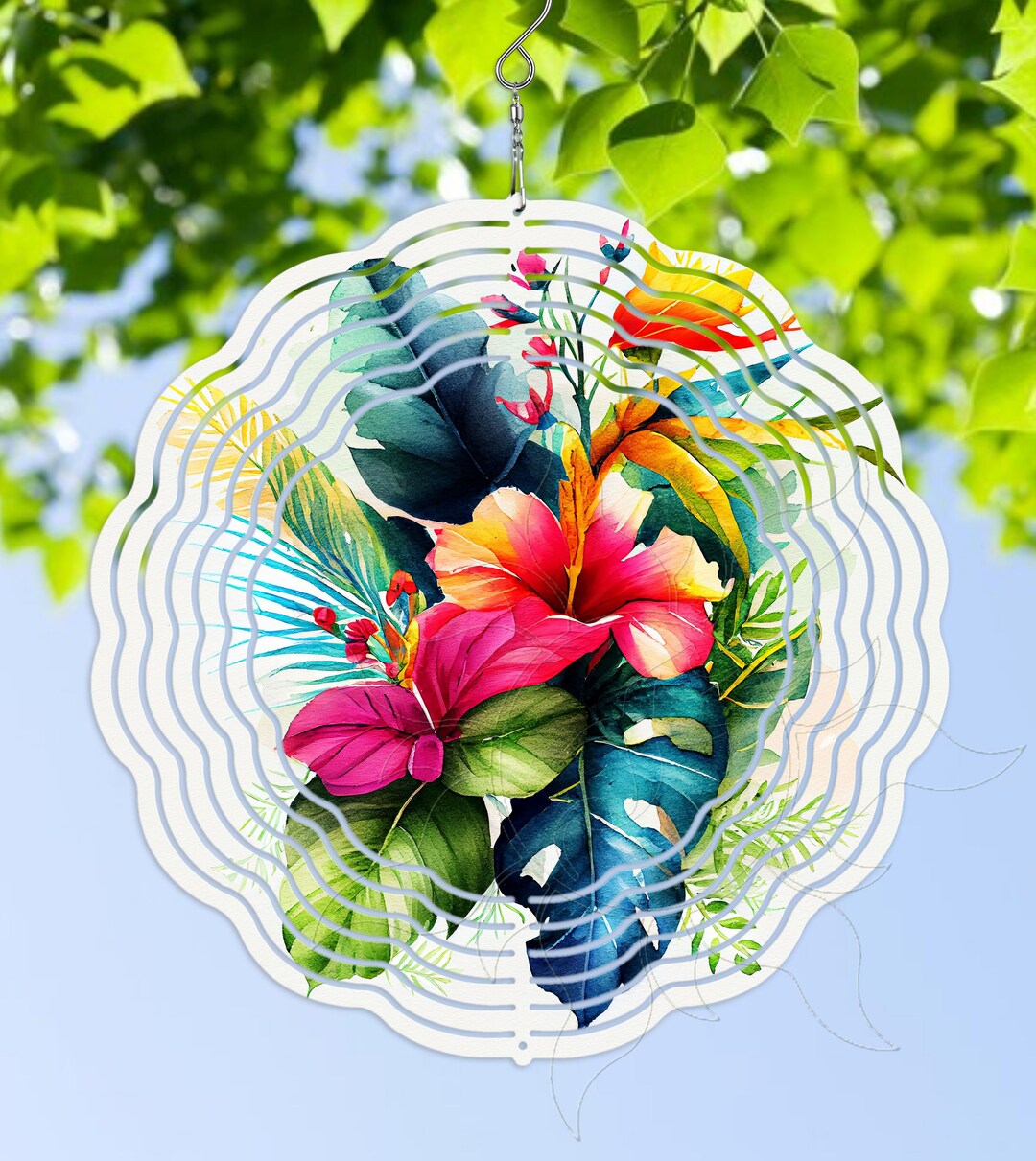 Wind Spinner Beautiful Hibiscus Tropical Flower Display 3D Metal Garden ...