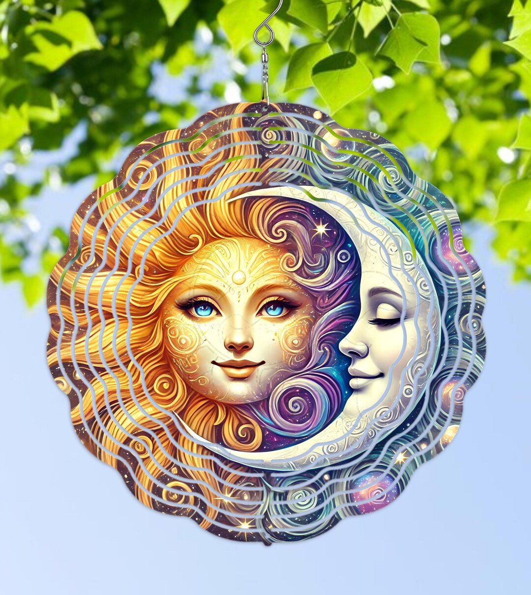 Sun Celestial Moon Wind Spinner 3D Metal Garden Yard Patio Hanging 10 ...