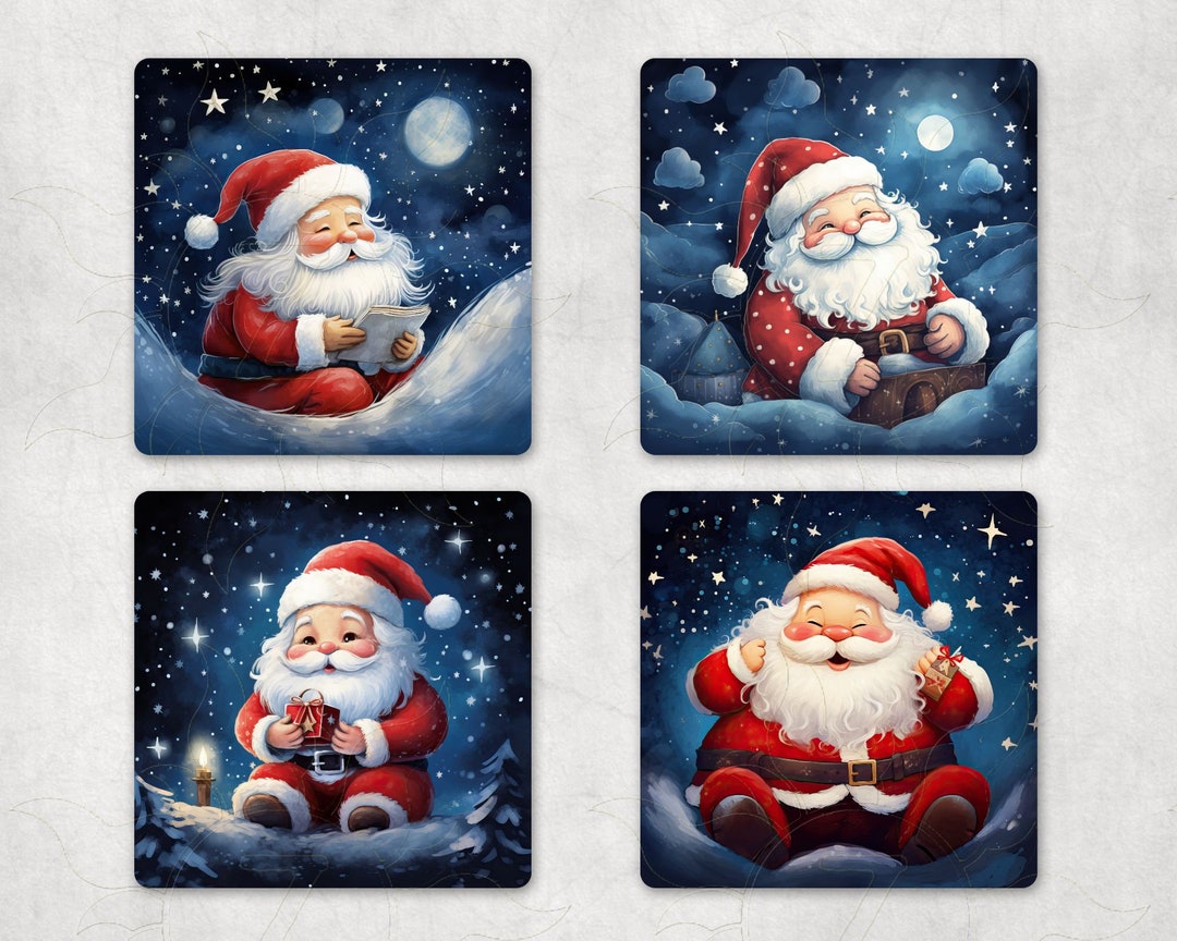 Coaster Santa Claus Adorable Christmas Holiday 4pc Set Cute Neoprene 4 ...