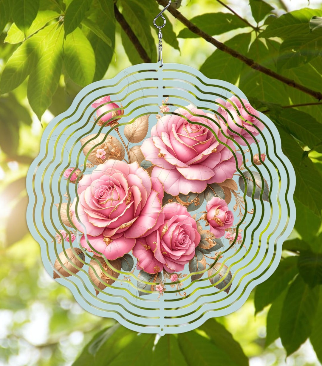 Pink Roses, Wind Spinner, Handcrafted, Windspinner, 10 Inch, UV Coated ...