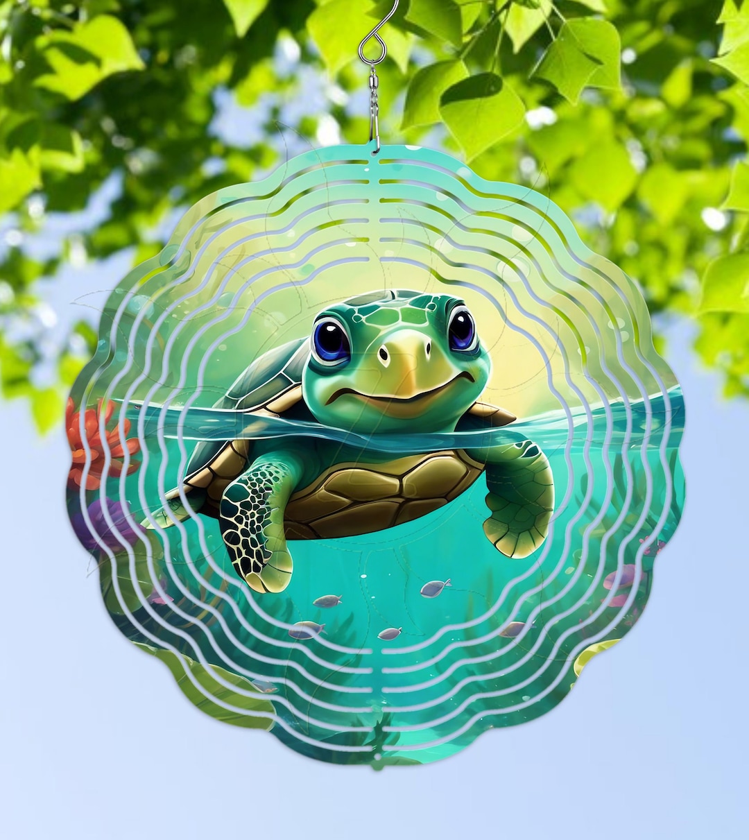 Wind Spinner Turtle Baby Swimming Sea Cute Design 3D Metal Hanging ...