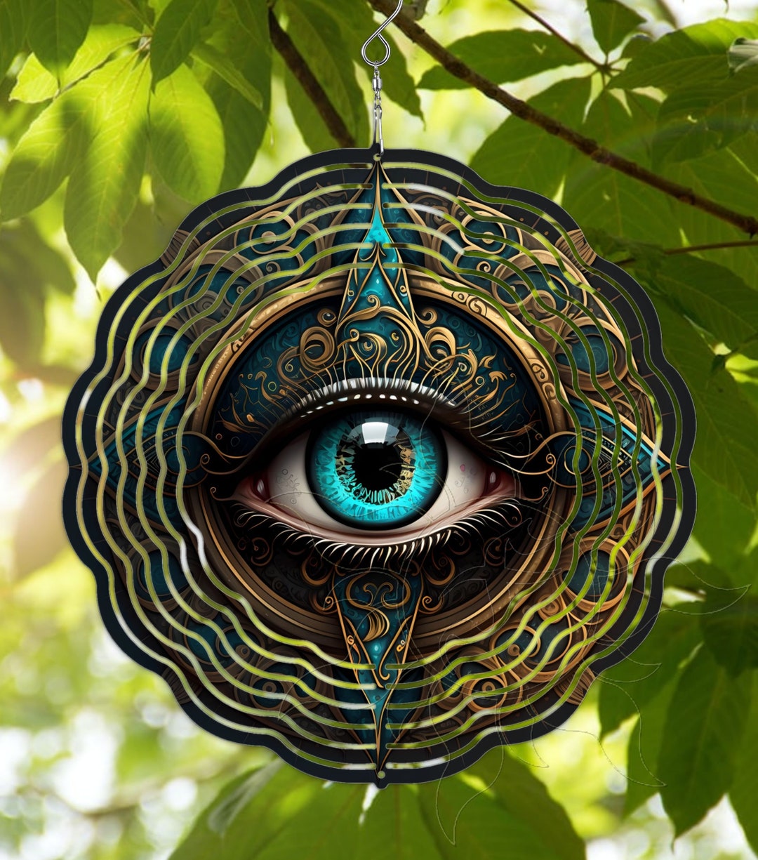 Wind Spinner Mystical Evil Eye 3D Metal Garden Yard Patio Hanging 10 ...