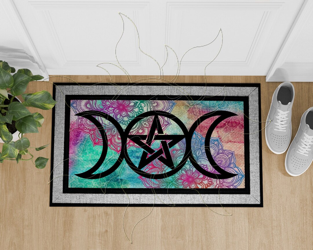 Doormat Triple Moon and Pentagram Pentacle Mandala Symbols Heavy Duty ...