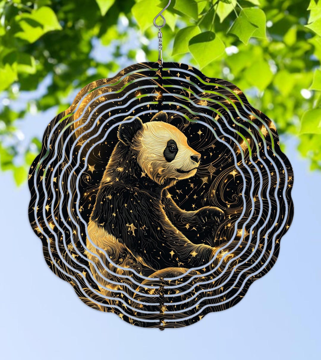 Panda Wind Spinner Mystic Glow 3D Metal Garden Yard Patio Hanging ...