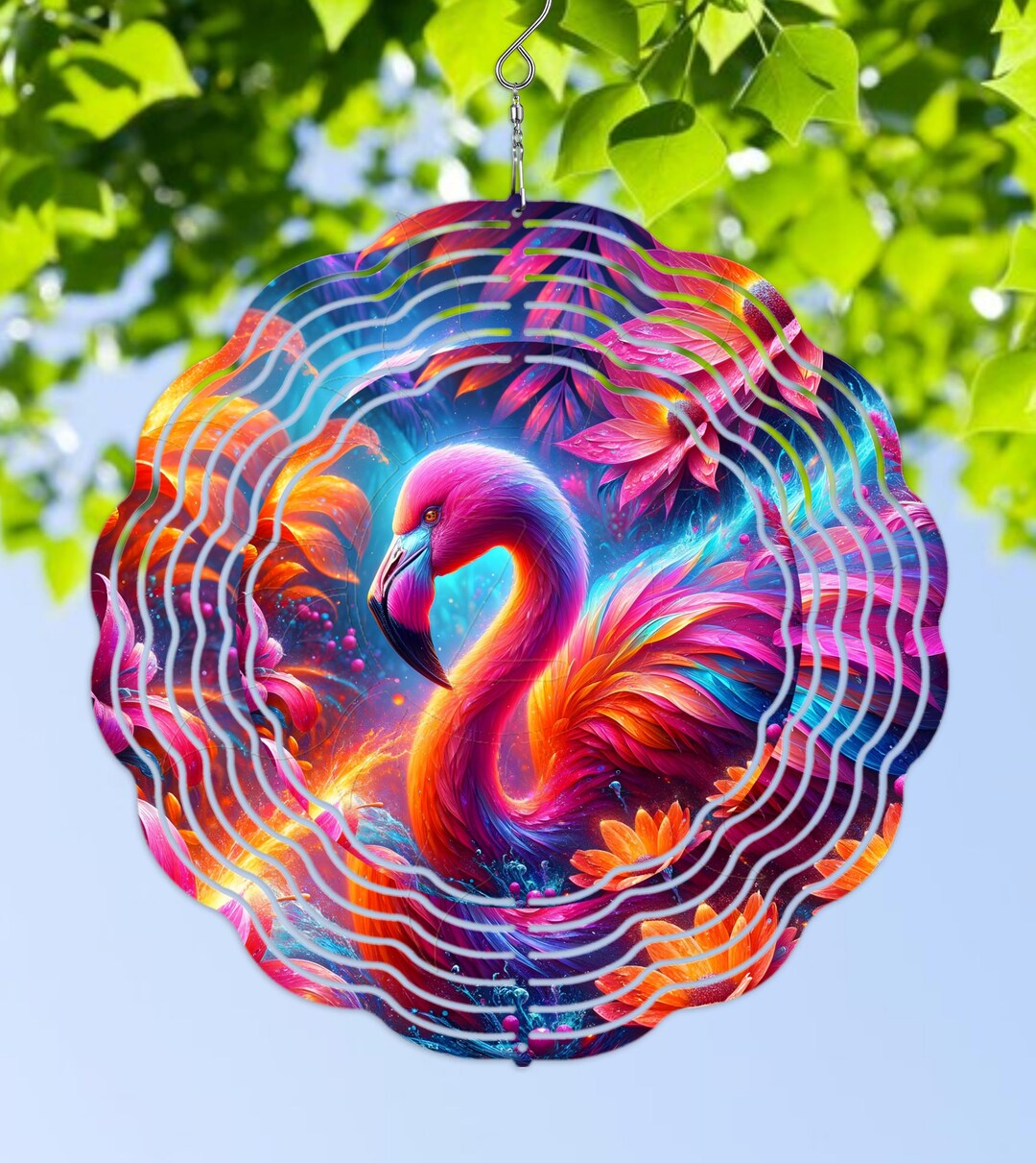 Wind Spinner Pink Flamingo Pretty 3D Metal Garden Yard Patio Hanging 10 ...