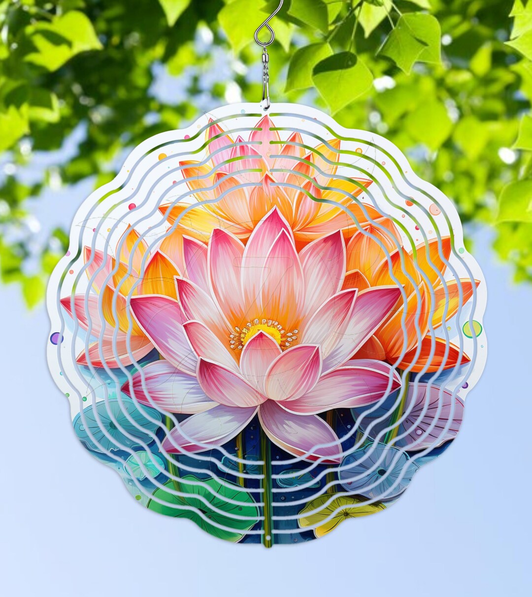 Wind Spinner Lotus Garden Flowers Colorful Bright 3D Metal Garden Patio ...