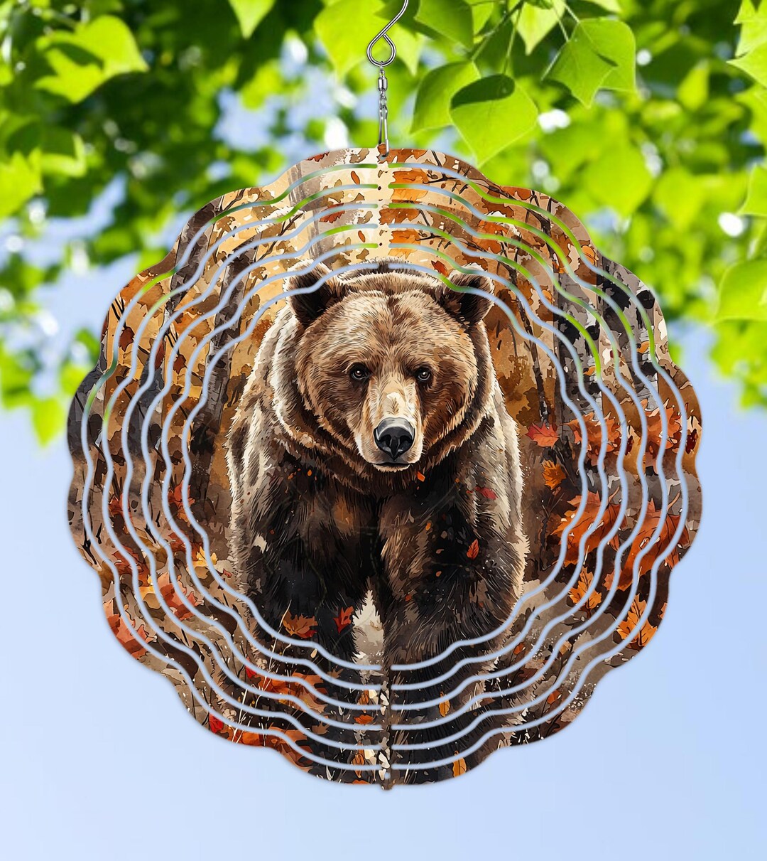 Grizzly Bear Wind Spinner, 3D Metal Autumn Decor - Etsy