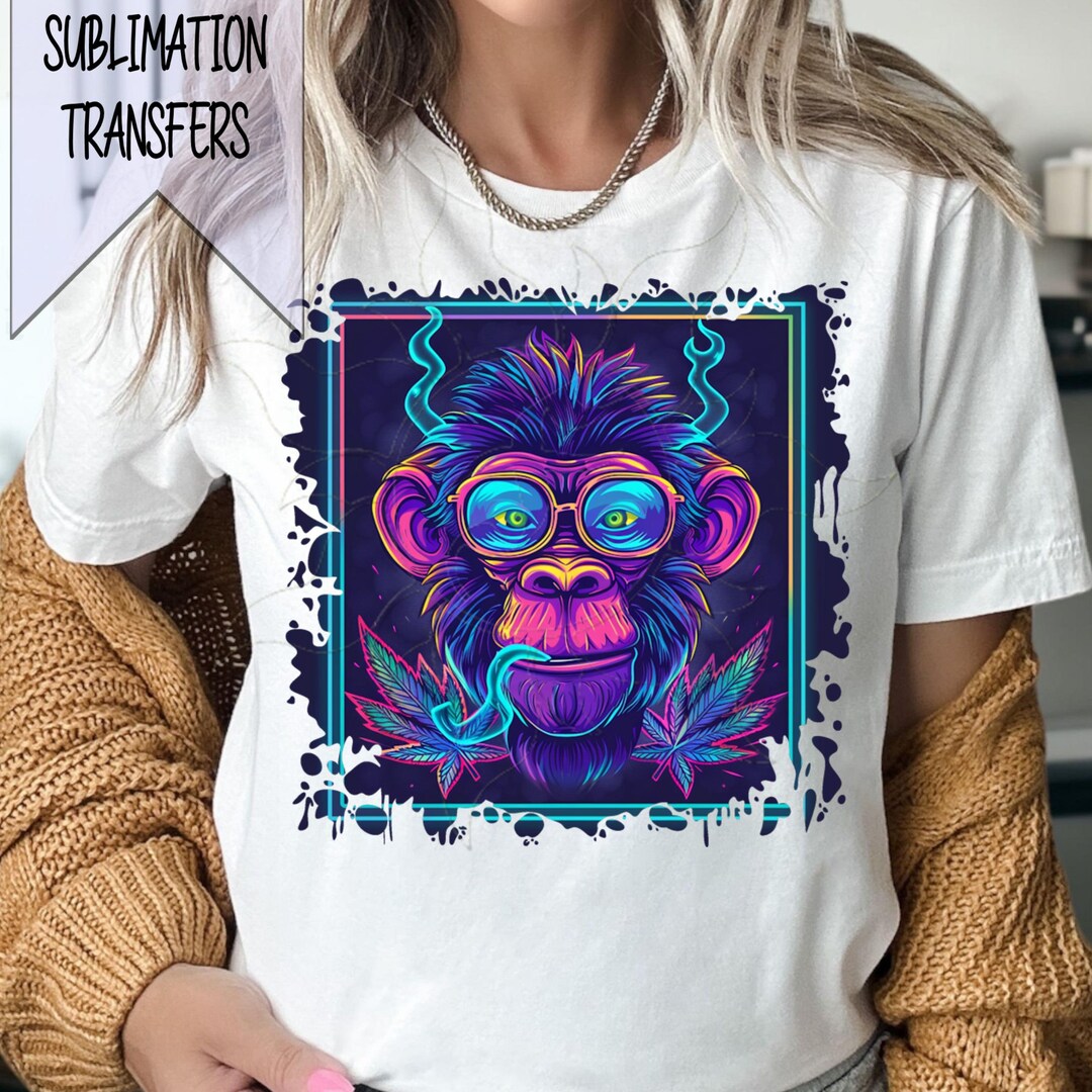 Sublimation Monkey Cosmic Neon Look 420 Cannabis Weed Leaf Ready to ...